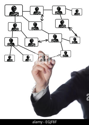 Lady drawing social network structure Stock Photo - Alamy
