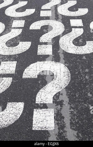 Sign question on asphalt, detailed interrogation signal, information ...