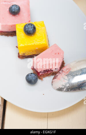 fresh strawberry and mango mousse dessert cake with blueberry Stock ...