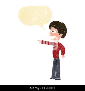 cartoon grinning boy pointing with speech bubble Stock Vector Image ...