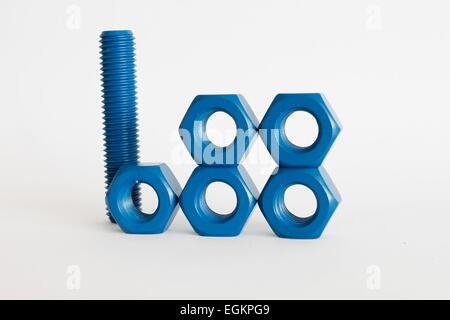Xylan bolt and nut in blue coated with PTFE Stock Photo - Alamy