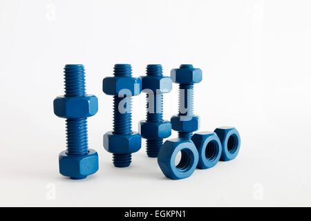 Xylan bolt and nut in blue coated with PTFE Stock Photo - Alamy