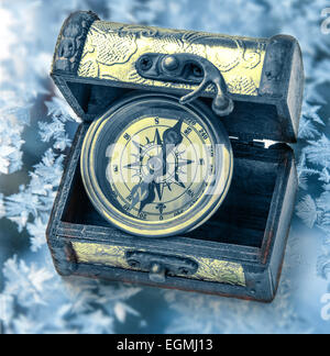 close up of golden compass in hand,streetb background Stock Photo - Alamy