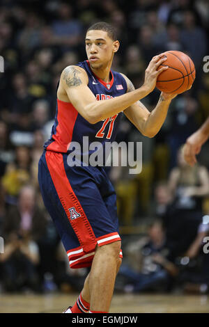 Boulder. 26th Feb, 2015. Arizona forward Stanley Johnson puts up a shot ...