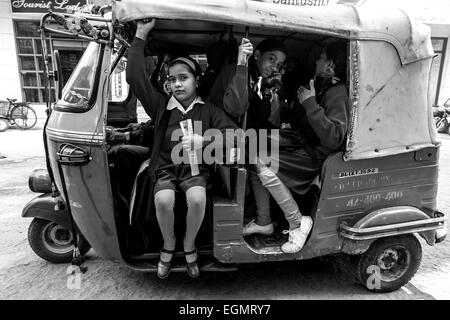 School Girls Being Taken To School By Auto Rickshaw Taxi, New Delhi ...