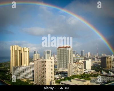 rainbow over the sky honolulu city view hawaii Stock Photo - Alamy