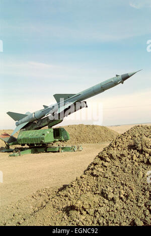 Soviet/Russian SA-2 GUIDELINE anti-aircraft missile in launch position ...