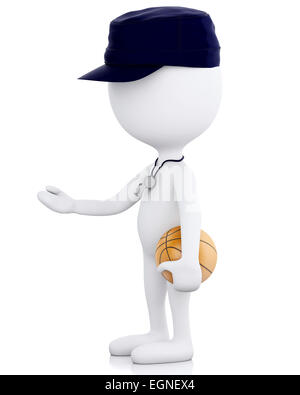3d renderer image. White basketball coach with Clipboard and ball ...