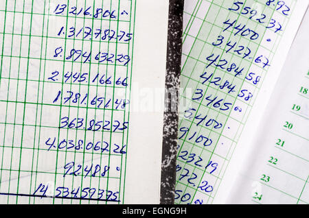 Handwritten accounting on the open pages of some old ledgers Stock ...