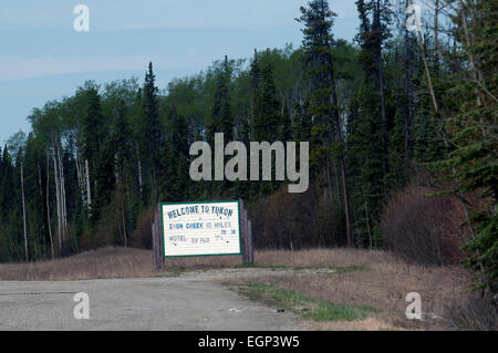 Welcome to the Yukon Territory Canada sign border Alaska Highway ALCAN ...