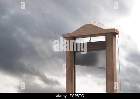 Guillotine, behead, decapitation wood instrument isolated against white ...