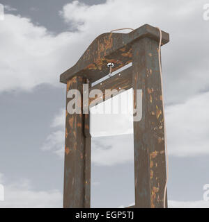 Guillotine, behead, decapitation wood instrument isolated against white ...