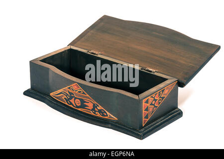 A view of open wodden carved box, vintage style Stock Photo - Alamy
