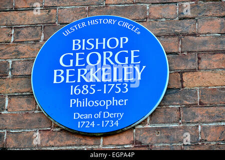 Bishop George Berkeley blue plaque in Derry Stock Photo - Alamy