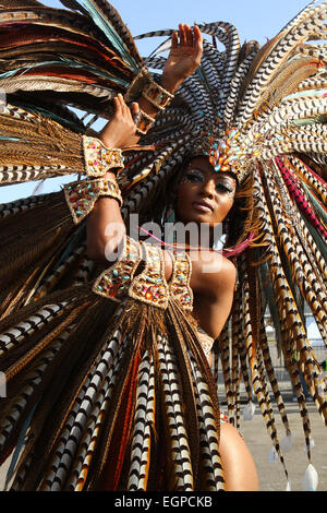 Model Soowan Bramble performs in a costume during Carnival in Trinidad ...