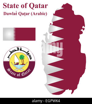 National flag and coat of arms of Qatar. Qatar flag with original color ...