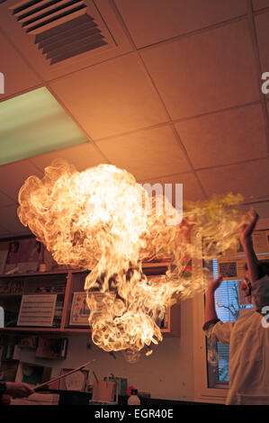 Flames from a methane bubble experiment by a teacher in a UK school ...