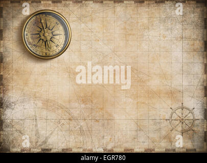 Old vintage retro golden compass on ancient map Stock Photo - Alamy
