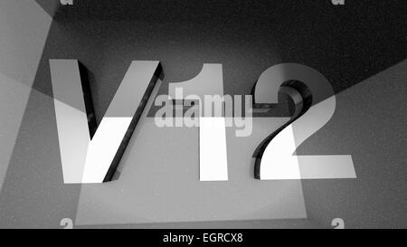 V12 sign, label, badge, emblem or design element on car print Stock ...