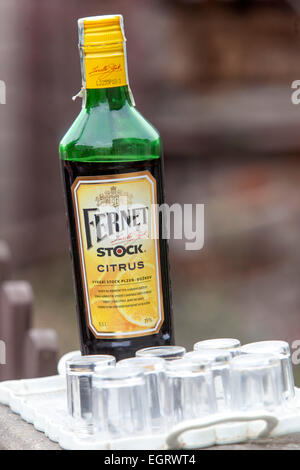 bottle of alcoholic drink FERNET STOCK CITRUS, shot glass, Czech ...