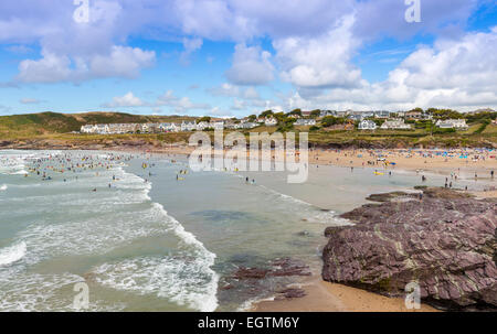 View over Polzeath Beach near Wadebridge Cornwall England Stock Photo ...
