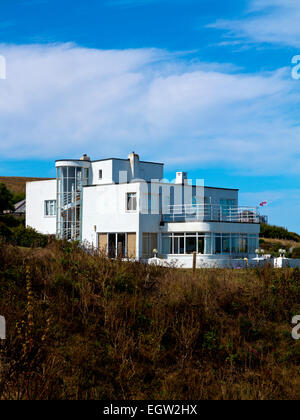 White Modernist house at Polventon St Merryn Trevose Head Cornwall ...