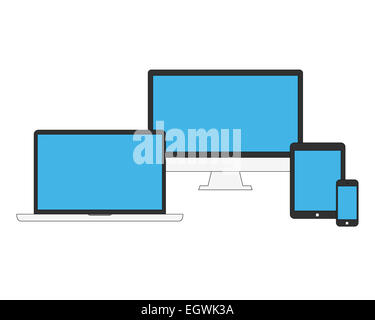 Mobile devices with blank screens isolated on white background. 3D ...