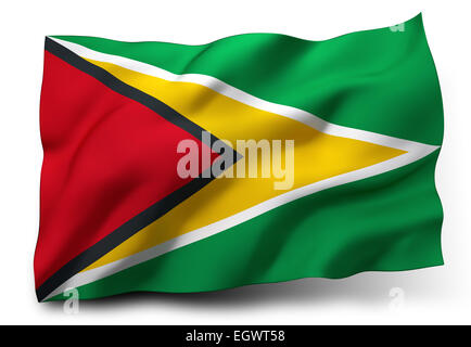 Guyana flag waving isolated on white transparent background Stock Photo - Alamy