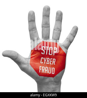 Stop Fraud Sign Painted, Open Hand Raised, Isolated on White Background ...