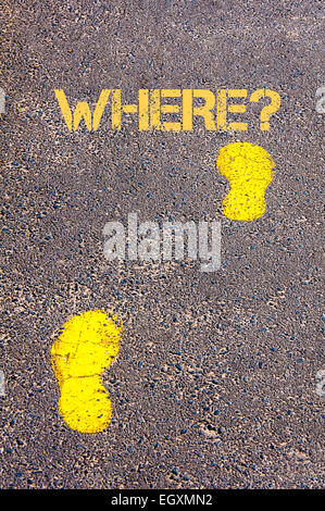 Yellow footsteps on sidewalk towards Idea Ahead message, Inspiration ...