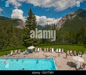 Swimming pool of Banff Springs Hotel, a historic châteauesque hotel ...