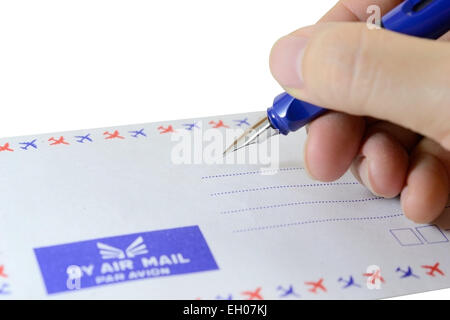 Hand writing sign Air Mail, Business overview the bags of letters and ...