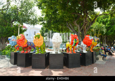 Statue of a lion at Plaza de Las Delicias in Ponce, Puerto Rico. Feb ...
