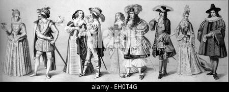 Fashion, clothing, costumes in France, rococo-style clothing in a 1725 ...