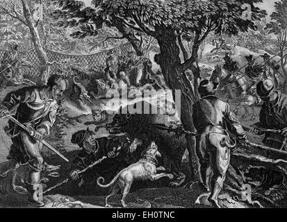 Bear hunting, 1600, historical illustration Stock Photo - Alamy