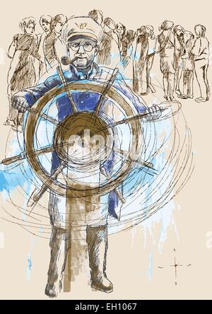 Captain - Helmsman. An hand drawn colored vector. (Editable in layers ...