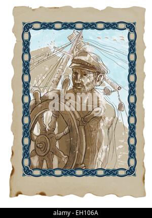 Captain - Helmsman. An hand drawn colored vector. (Editable in layers ...