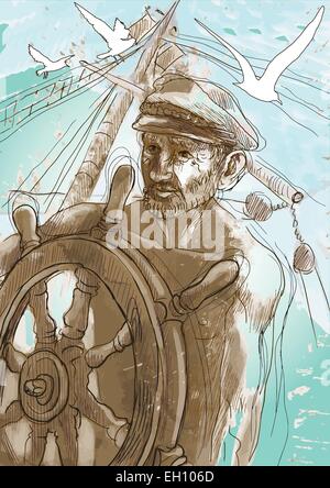 Captain - Helmsman. An hand drawn colored vector. (Editable in layers ...