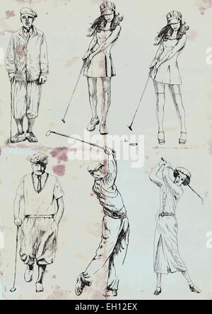 Golf Sport Hand drawn sketch set vector illustration with golf clubs ...