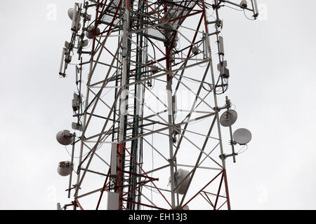 Lagos, Nigeria; mobile telephone mast carrying microwave transmitters ...