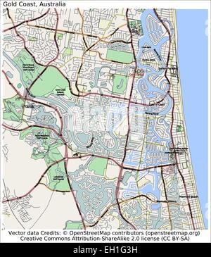 Urban vector city map of Gold Coast, Australia Stock Vector Image & Art ...