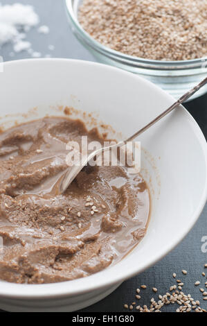Homemade Organic Tahini Sesame Paste in a Bowl Stock Photo - Alamy