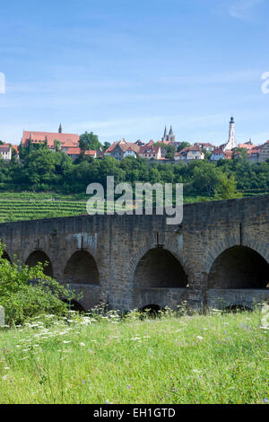 Taubertal valley with Tauberbrücke Tauber bridge in the back Rothenburg ...
