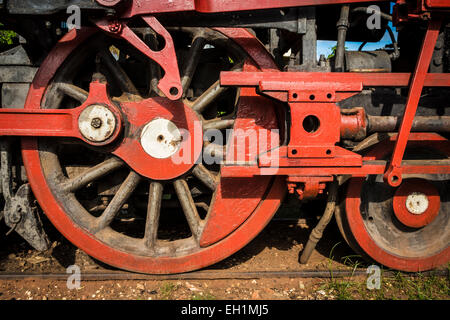 Detail of wheels and running gear of a steam locomotive set up as Stock ...