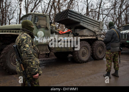 Mariupol, Ukraine. 5th March, 2015. A Ukrainian BM-21 Grad rocket ...