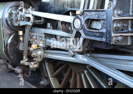 Detail of the connecting rods of a steam locomotive on the ...