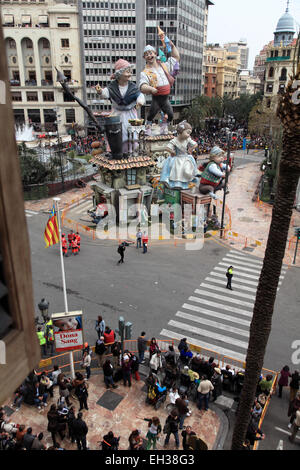 A Falla sculpture display on a city square during the annual "Las ...