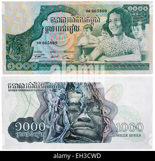 1000 Cambodian riels bank note. Riel is the national currency of ...