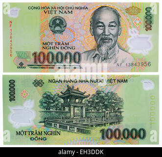 100000 dong bank note of Vietnam. Dong is the national currency of ...