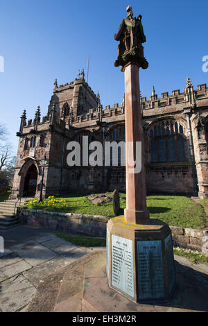 Village of Malpas, England. Picturesque spring view of St Oswald’s ...